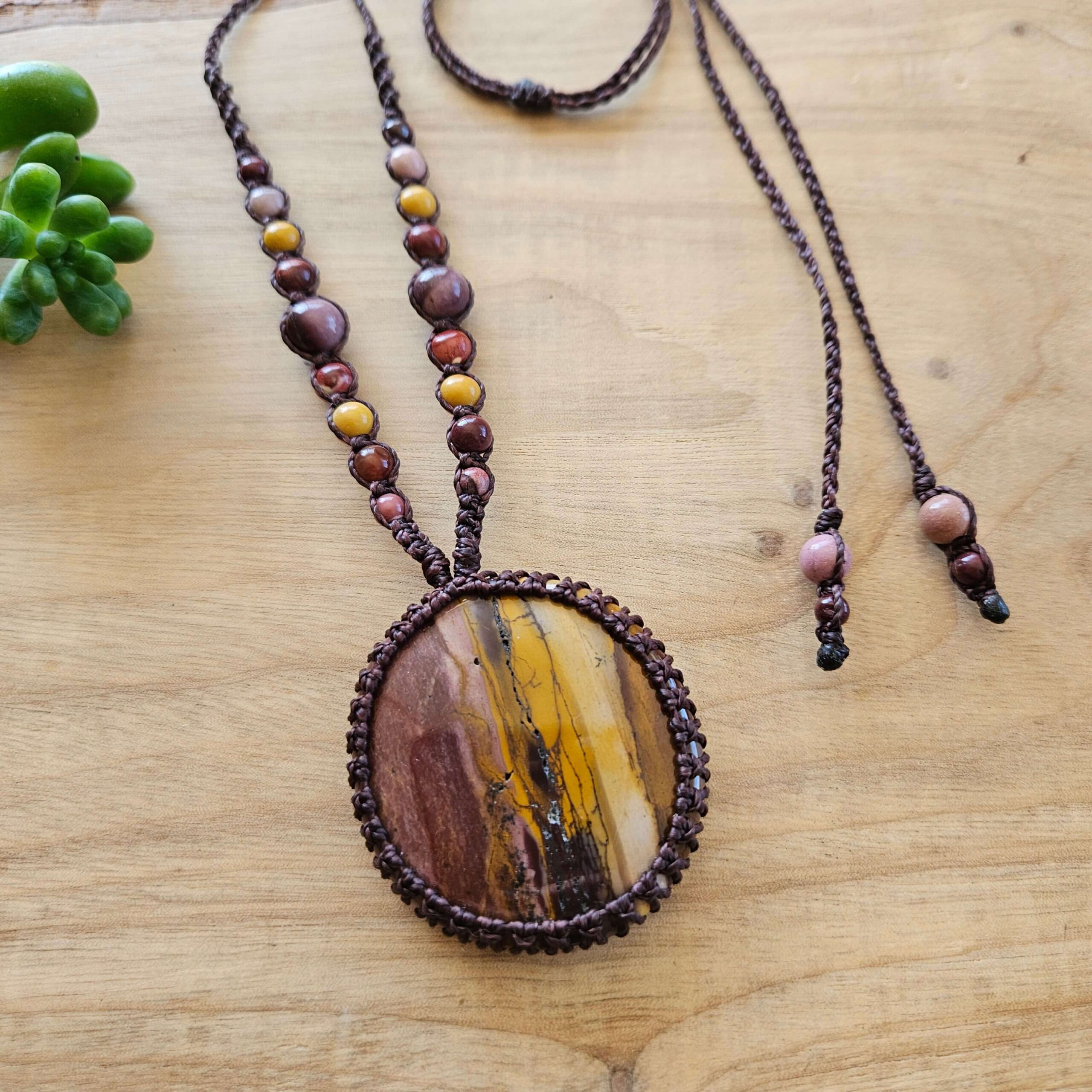 Mookaite Macrame Necklace - Dark Brown | Soulful Stones