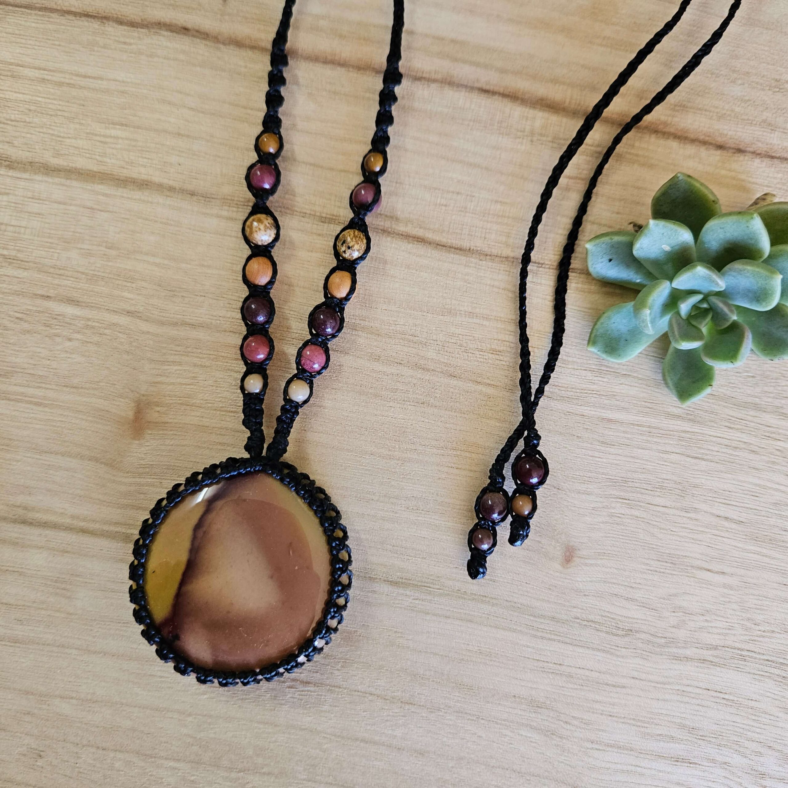 Mookaite Macrame Necklace - Black | Soulful Stones